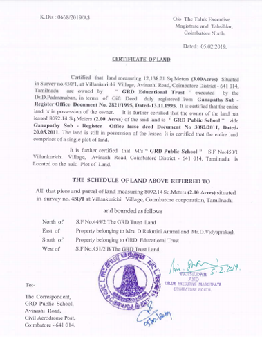 MANDATORY DISCLOSURES - GRD PUBLIC SCHOOL